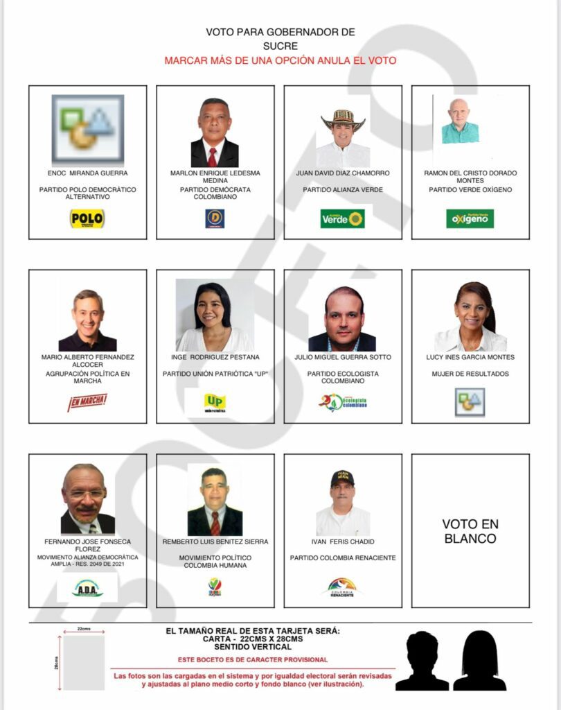 Así Quedó El Tarjetón Para Las Elecciones A La Gobernación De Sucre